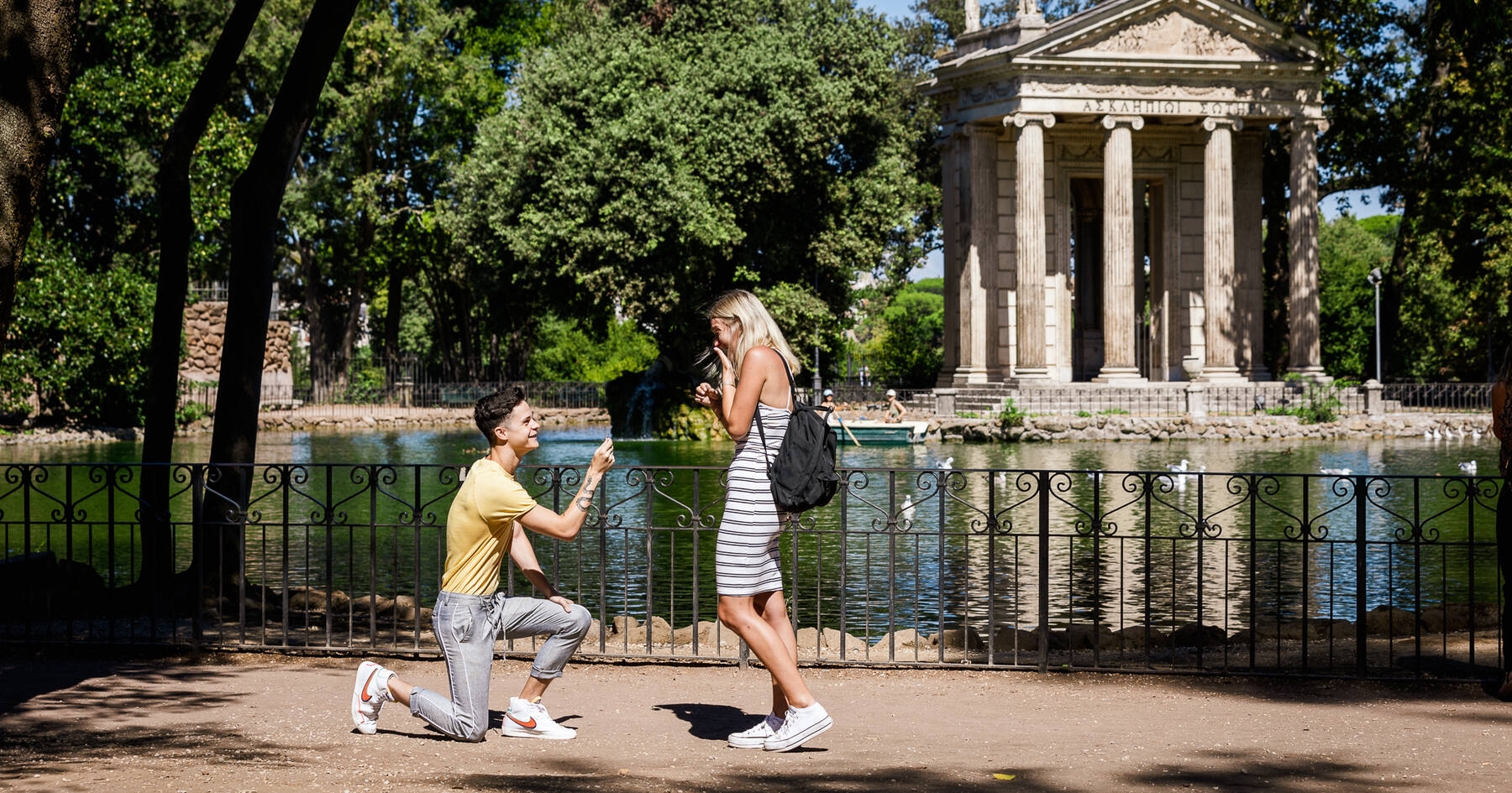 Surprise Proposal at the Villa Borghese pond with Eloise and Jordan